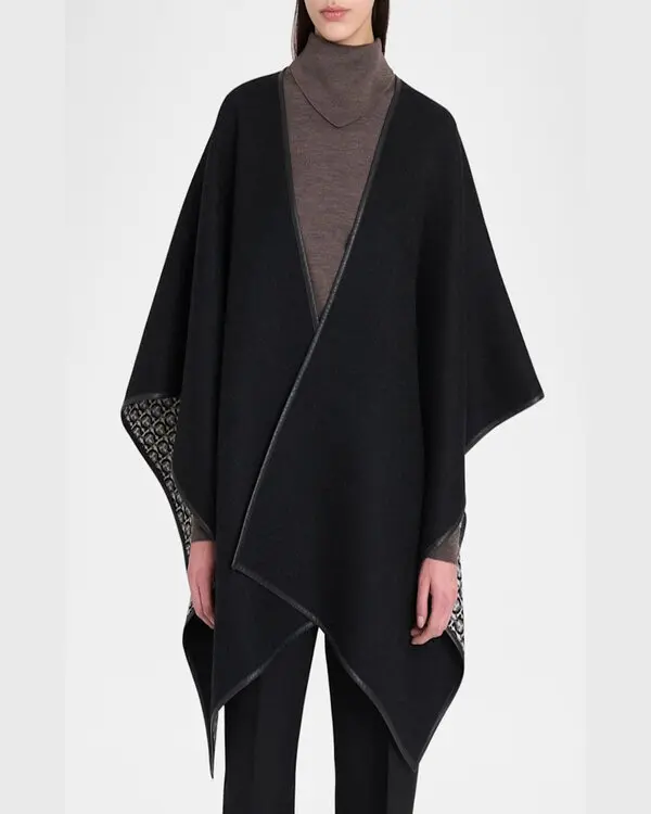 FERRAGAMO Gancini Wool & Leather Cape