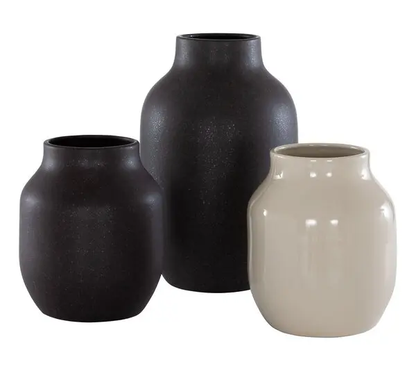 SAFAVIEH Raya, Charcoal & Beige, Ceramic, Vase Et Of 3 - One-color