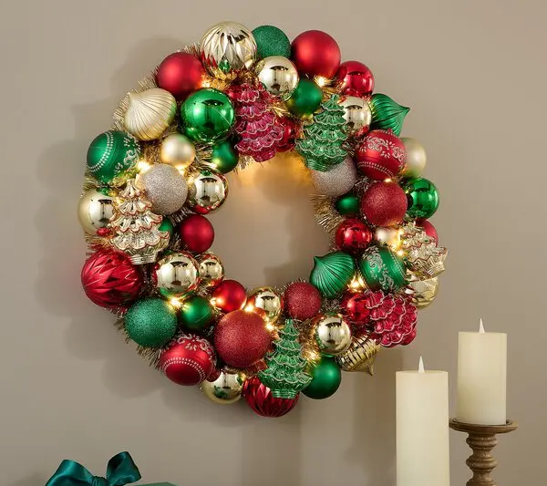 KRINGLE EXPRESS As Is 22 Lit Shatterproofornament Wreath - One-color
