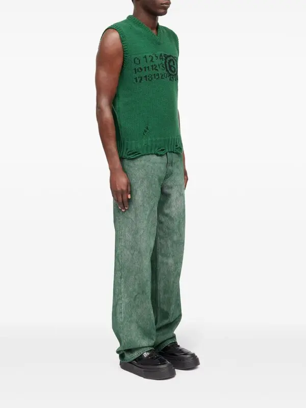 Maison Margiela Numbers-Intarsia Vest In Green - 40% Off