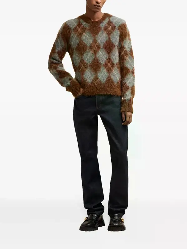 AMI Paris Argyle Wool Blend Brushed Sweater