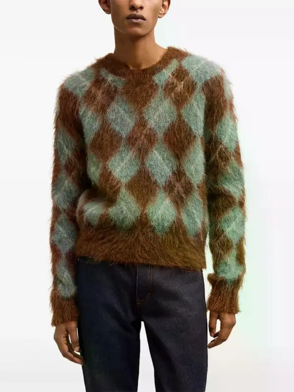 AMI Paris Argyle Wool Blend Brushed Sweater