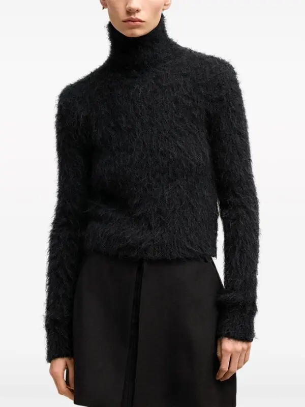 Ami Brushed-effect Cotton Jumper - Black
