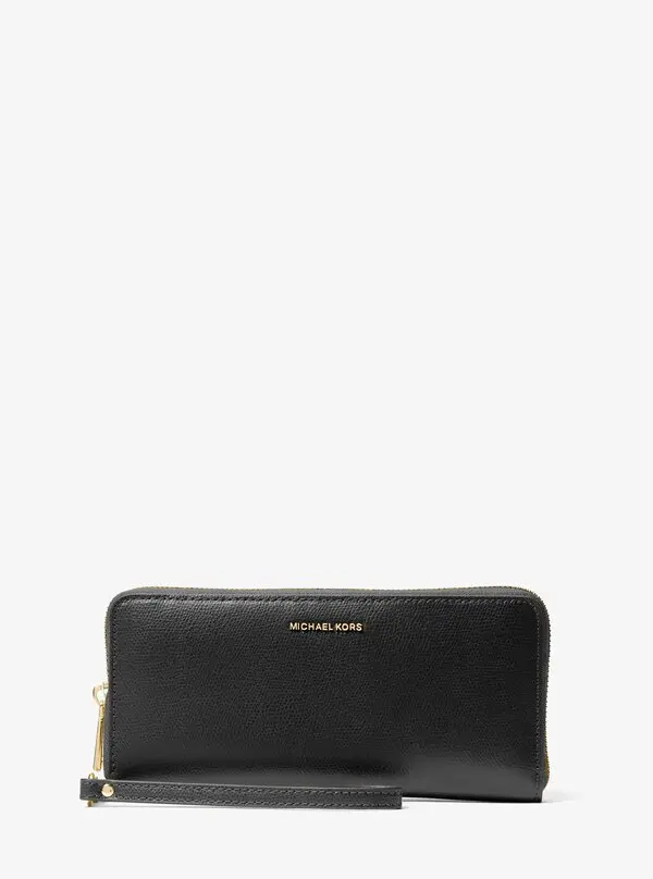 Michael Kors Jet Set Travel Large Leather Continental Wallet In By - Black