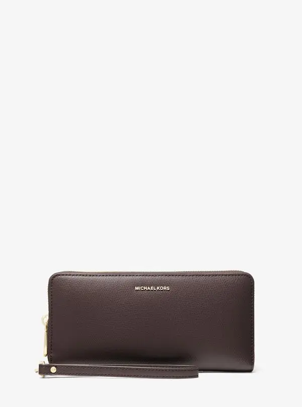 Michael Kors Jet Set Travel Large Leather Continental Wallet In By - Brown