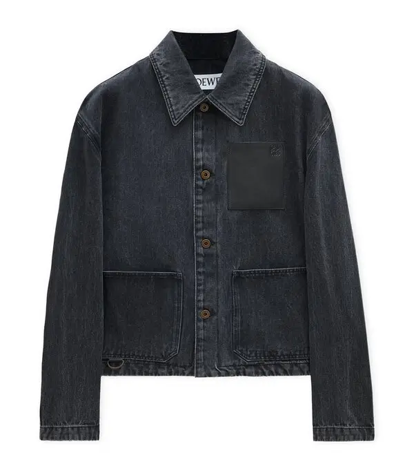 Loewe Leather-trim Denim Jacket - Black