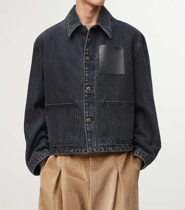 Loewe Leather-trim Denim Jacket - Black
