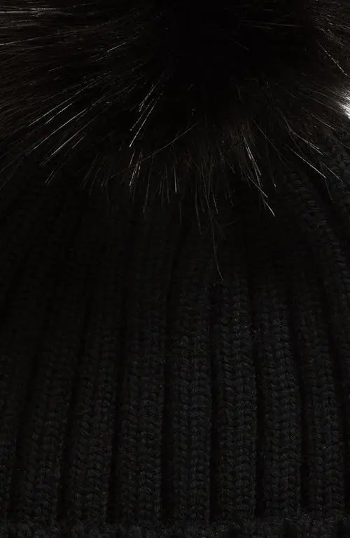 Moncler Virgin Wool Ribbed Beanie With Faux Fur Pompom - Black