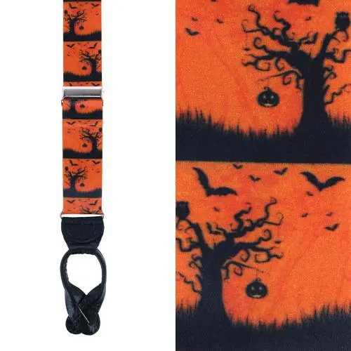 Trafalgar Halloween Silk Button End Suspenders - Black And Orange