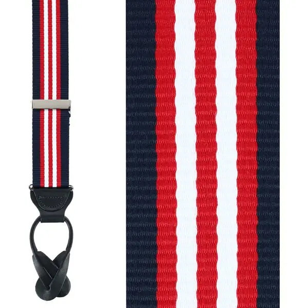 Trafalgar Sumner Grosgrain Weave Striped Button End Suspenders - Patriotic Stripe