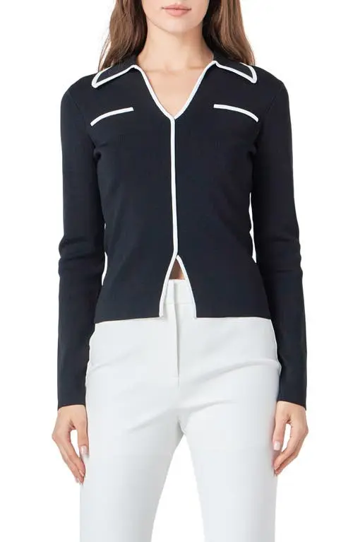 Endless Rose Contrast Trim Long Sleeve Top
