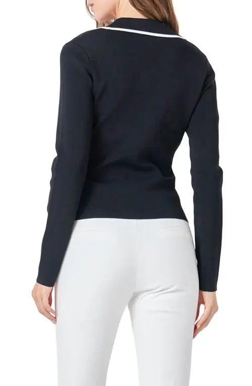 Endless Rose Contrast Trim Long Sleeve Top