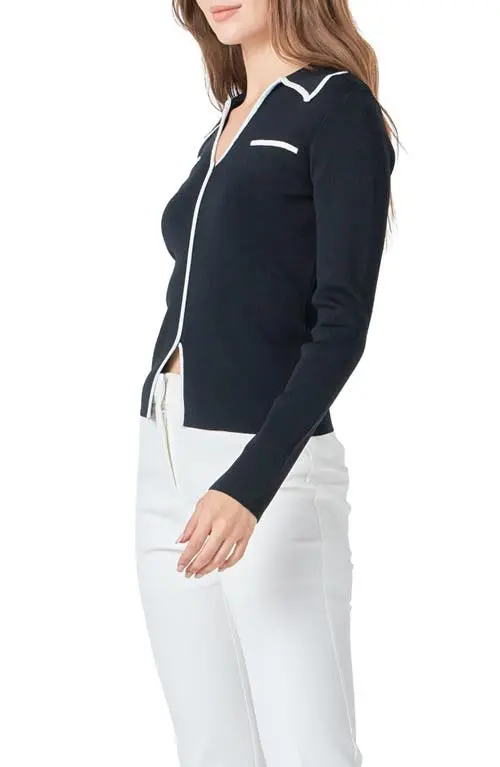 Endless Rose Contrast Trim Long Sleeve Top