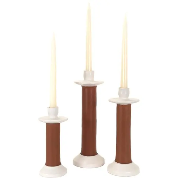 ALCANTARA FREDERIC Leather Wrapped Candle Holder - White