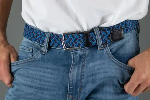Trafalgar Chandler Mixed Weave Stretch Belt - Blue Mix