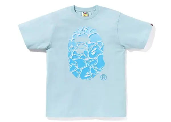 A BATHING APE Abc Sea Surface Camo Ape Head Tee Shirt - Sax
