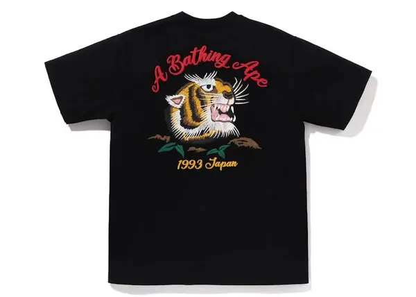 A BATHING APE Embroidery Style Souvenir Logo Tee Shirt - Black