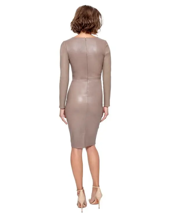 knee length dresses for ladies Chi Chi Halter Neck Bodycon Faux Leather Midi Dress in Wine in Red, Size 6