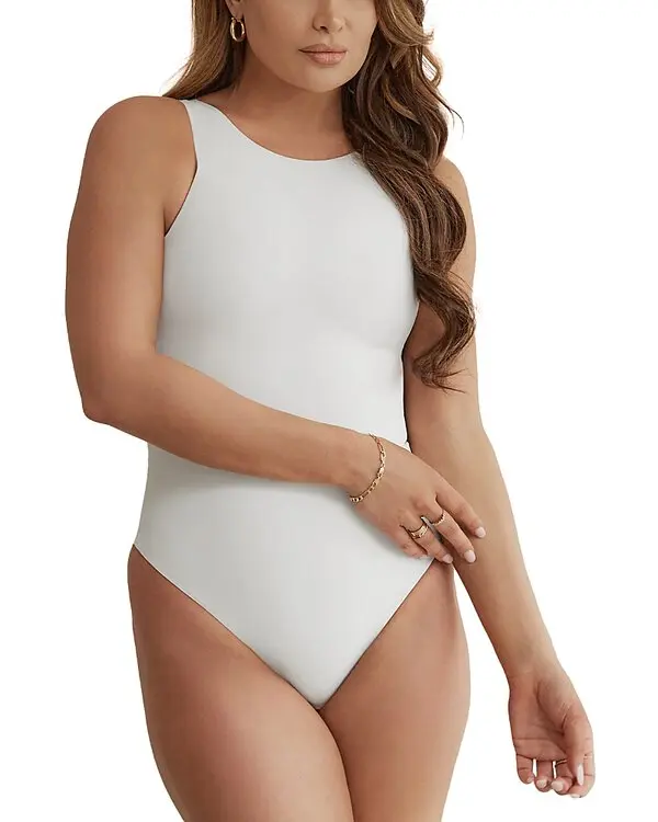 PINSY High Neck Hourglass Shapewear Thong Bodysuit - Bone
