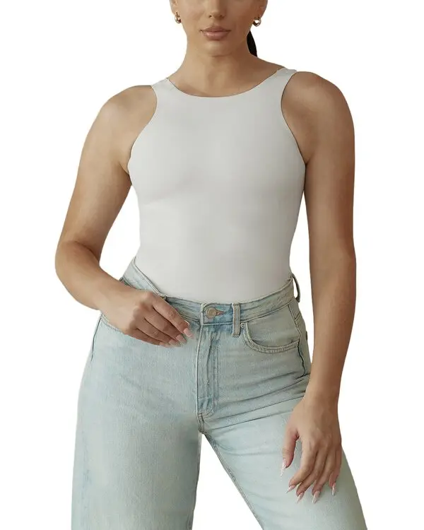PINSY High Neck Hourglass Shapewear Thong Bodysuit - Bone