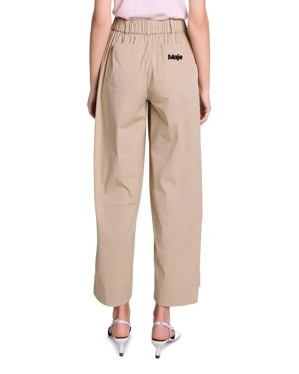 Maje Piuma Wide Leg Gabardine Trousers - Light Beige
