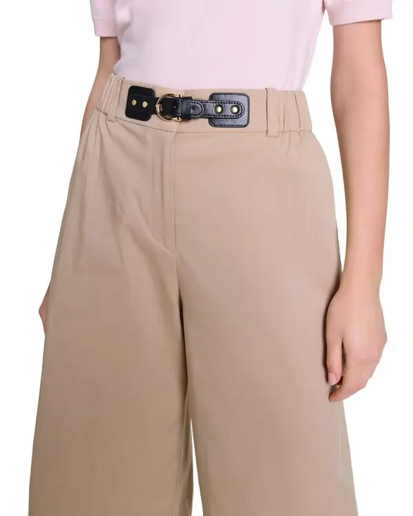 Maje Piuma Wide Leg Gabardine Trousers - Light Beige