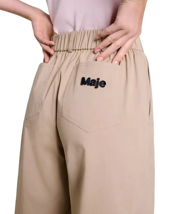 Maje Piuma Wide Leg Gabardine Trousers - Light Beige