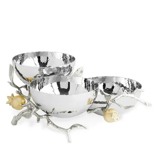 Michael Aram Pomegranate And Gold Triple Bowl - Silver