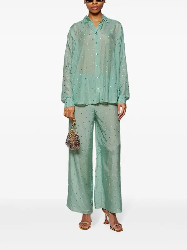 Oseree Gem Embellished Straight-leg Trousers - Green