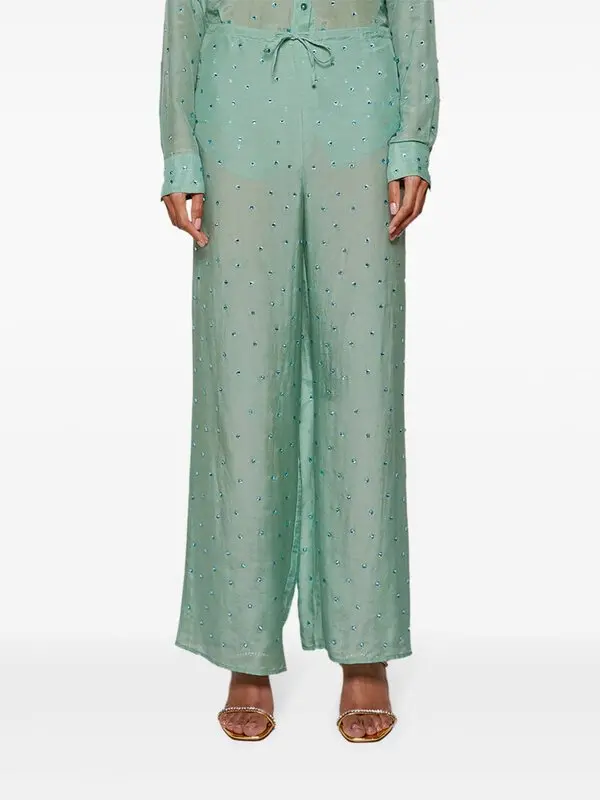 Oseree Gem Embellished Straight-leg Trousers - Green