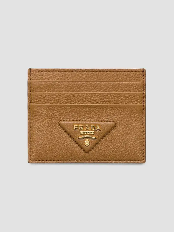Prada Leather Card Holder - Camel