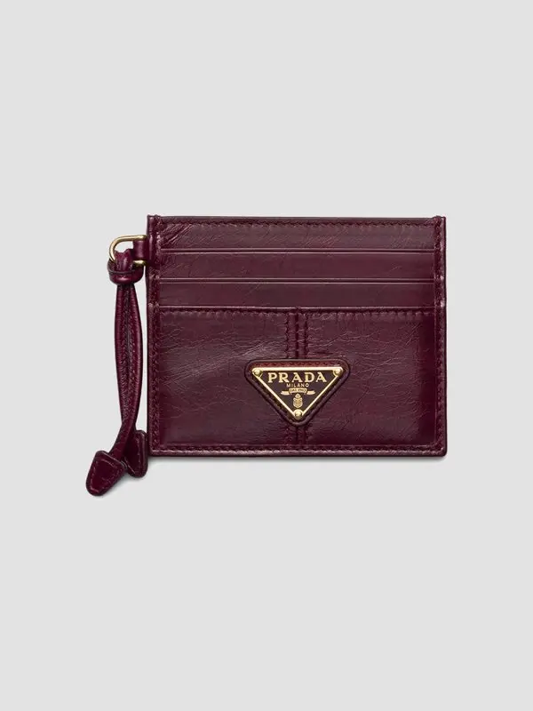 Prada Leather Card Holder - Dark Red
