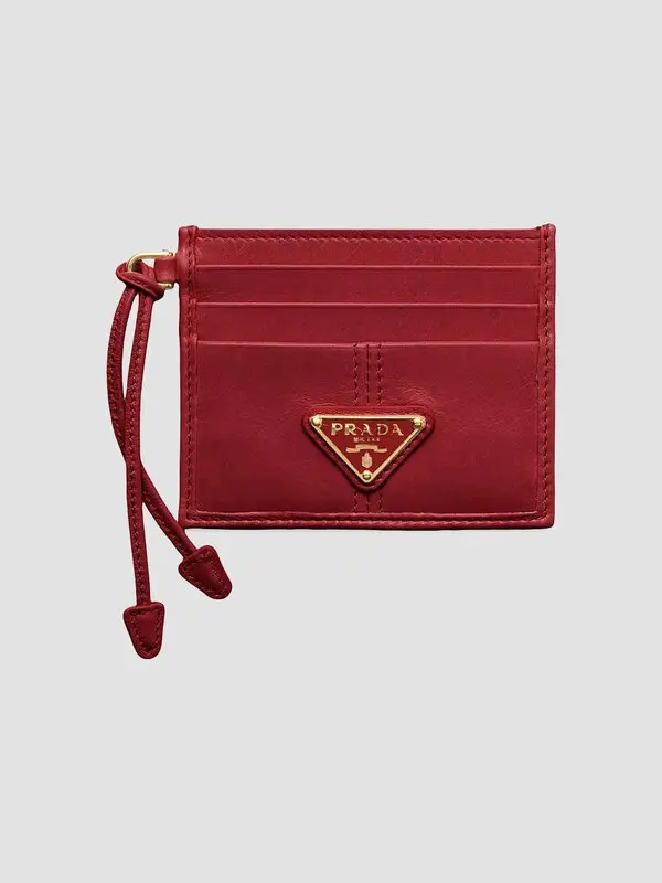 Prada Leather Card Holder - Red