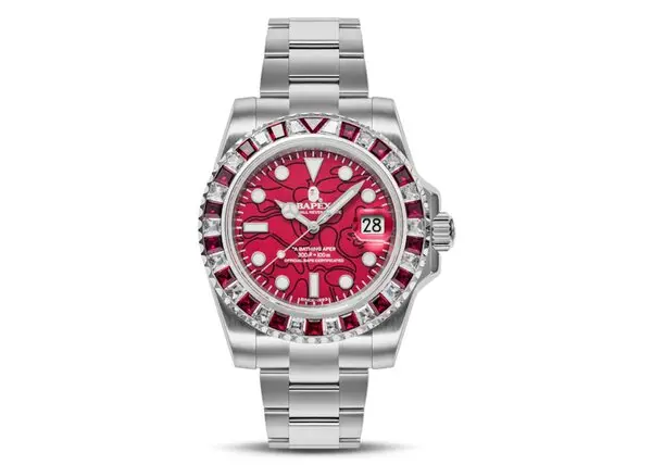 BAPE Bapex Type 1 Crystal Stone Watch - Burgundy