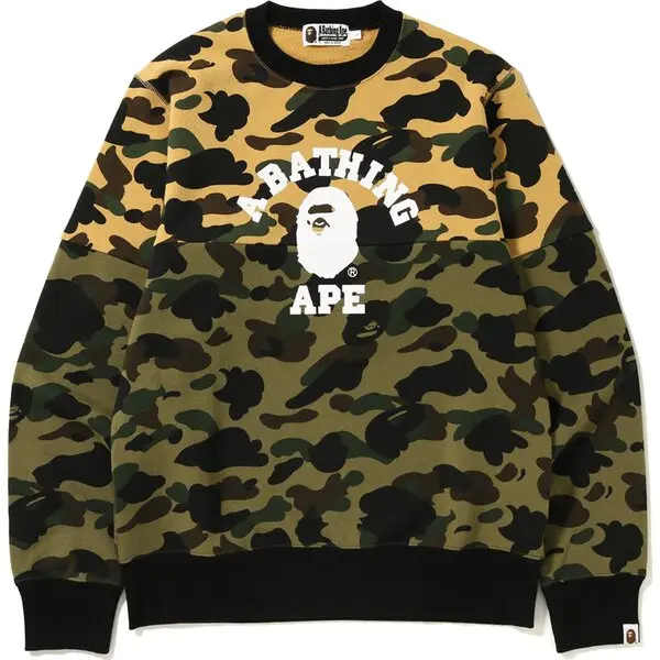 A BATHING APE 1st Camo College Half Crewneck Sweatshirt - Yellow/green