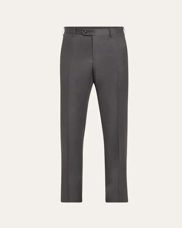 Giorgio Armani Solid Wool Flat-front Trousers - Grey