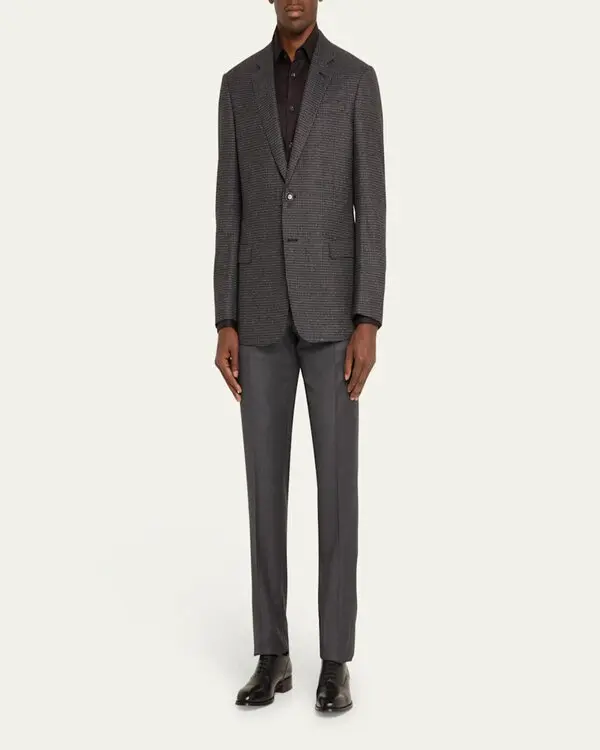 Giorgio Armani Solid Wool Flat-front Trousers - Grey