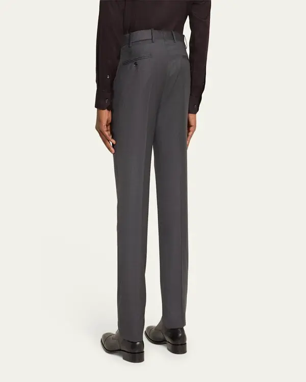 Giorgio Armani Solid Wool Flat-front Trousers - Grey