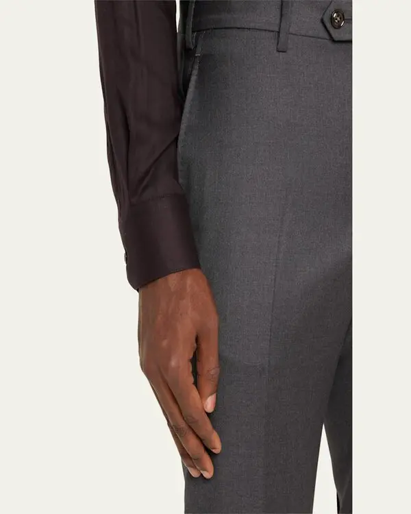 Giorgio Armani Solid Wool Flat-front Trousers - Grey