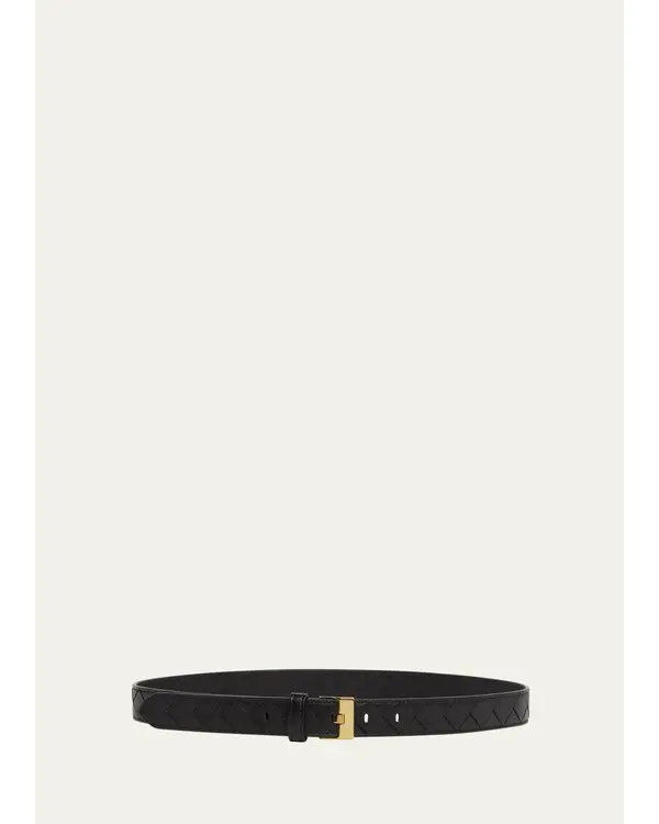 Bottega Veneta Woven Leather & Brass Belt - Black/brass