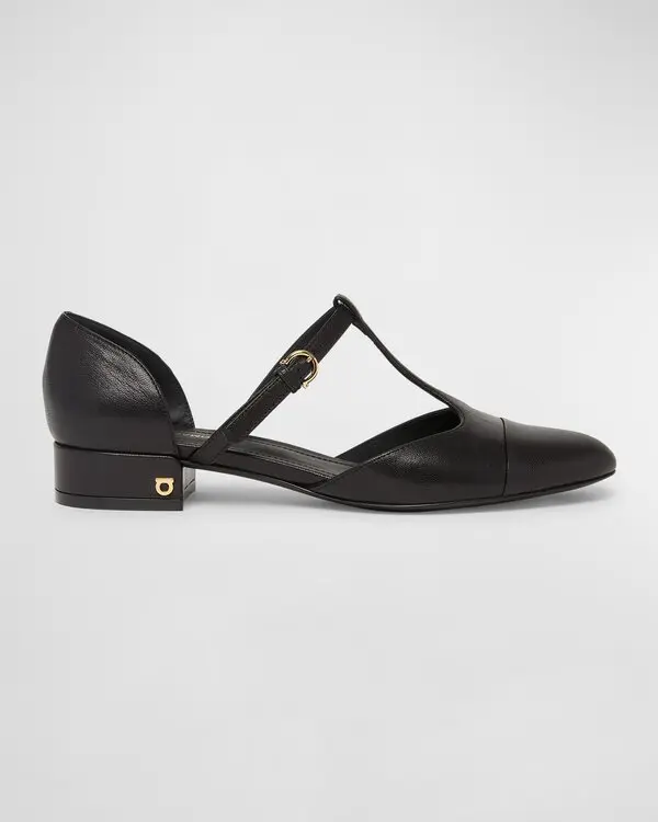 FERRAGAMO Linette Leather T-strap Ballerina Flats