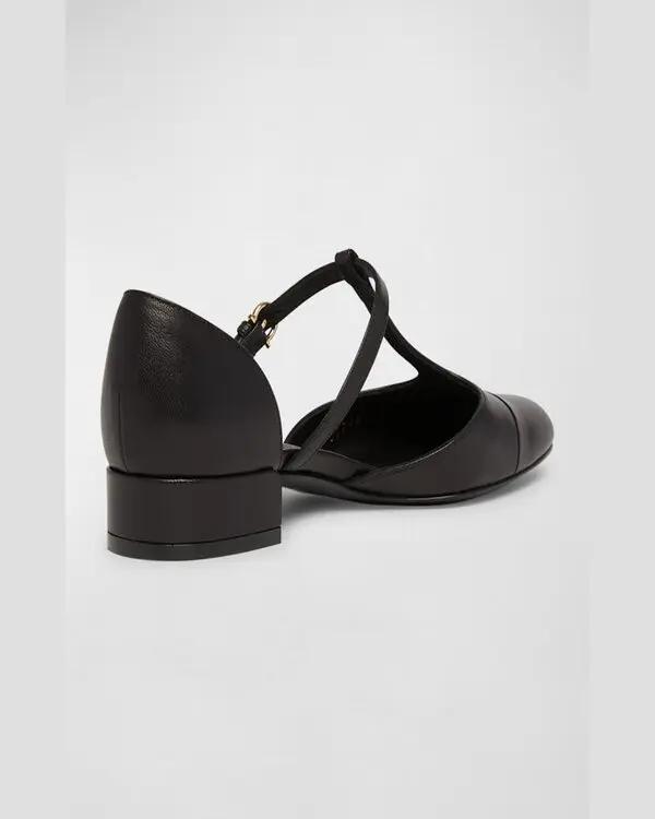FERRAGAMO Linette Leather T-strap Ballerina Flats