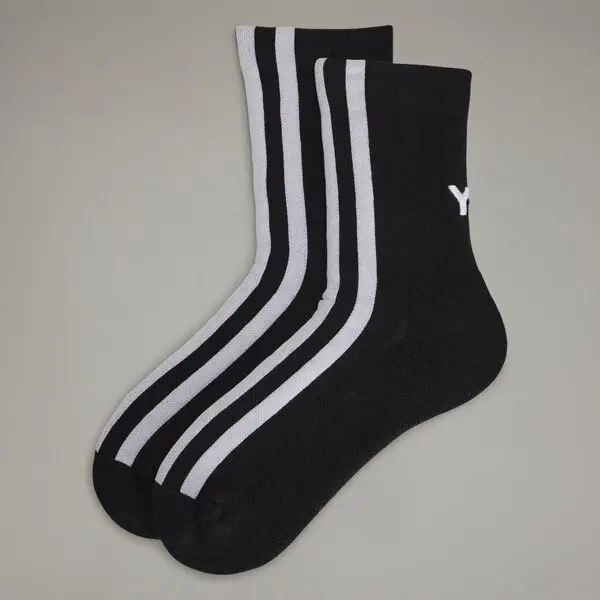 Adidas Y-3 Crew Socks With Signature Stripes - Black