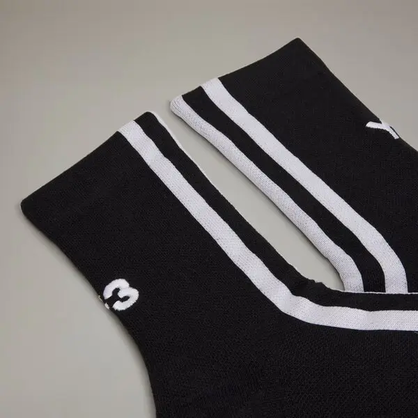 Adidas Y-3 Crew Socks With Signature Stripes - Black