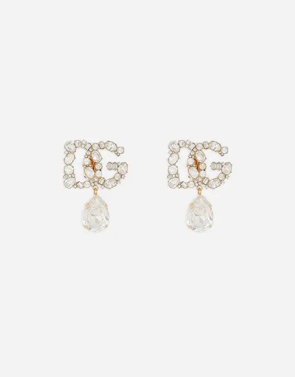 Dolce & Gabbana Dg Logo Rhinestone Teardrop Pendant Earrings - Gold