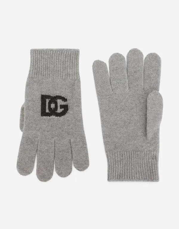 Dolce & Gabbana Cashmere Gloves With Dg Logo - Grey