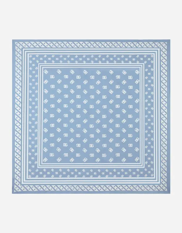 Dolce & Gabbana Silk Twill Foulard With All-over Dg Logo Print - Light Blue