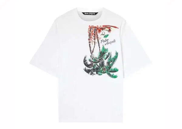 Palm Angels Upside Down Palm Tee Shirt - White/green