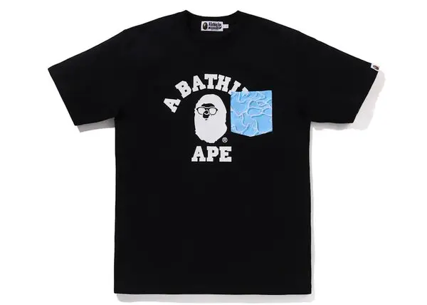 A BATHING APE Abc Sea Surface Camo Pocket College Tee Shirt - Black