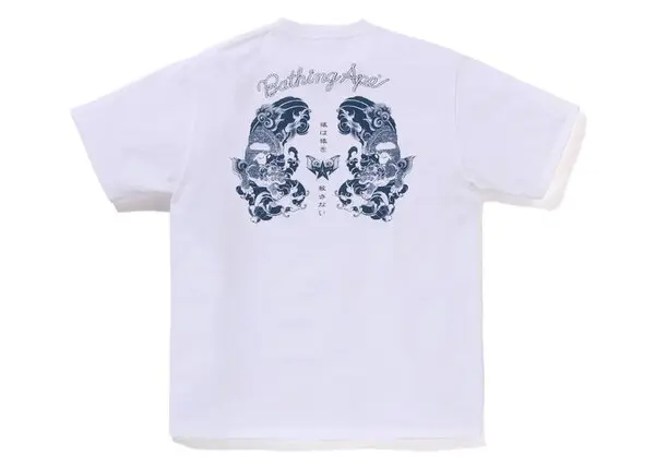 A BATHING APE Japanese Tattoo Logo Tee Shirt - White